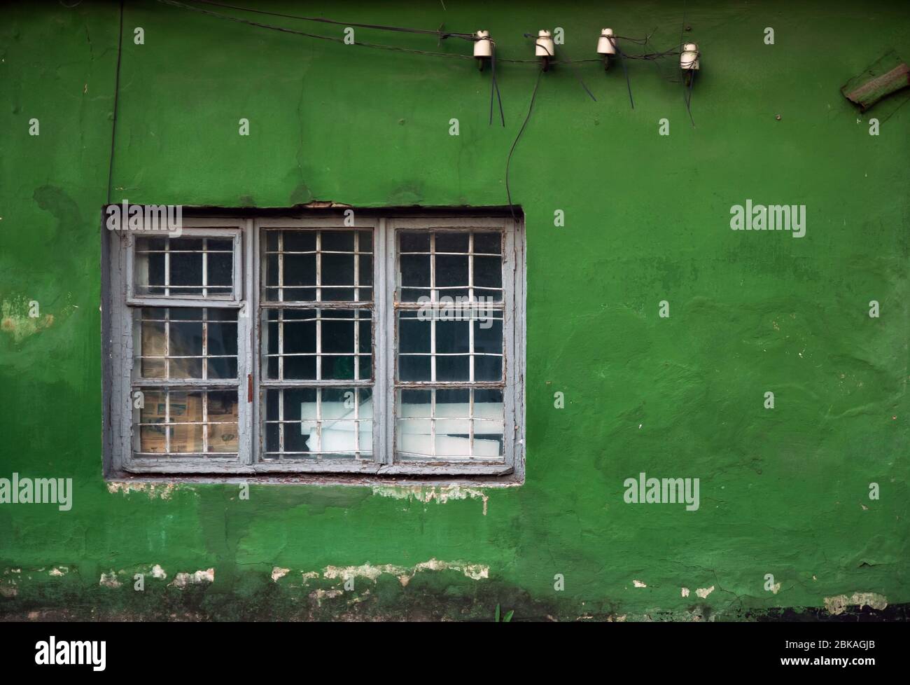 Old damaged windows, grunge window, green wall texture Stock Photo - Alamy