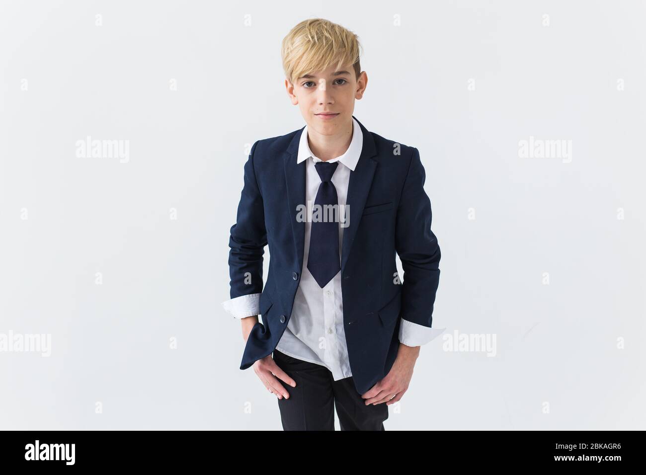 Puberty concept - Teenage boy portrait on a white background Stock ...