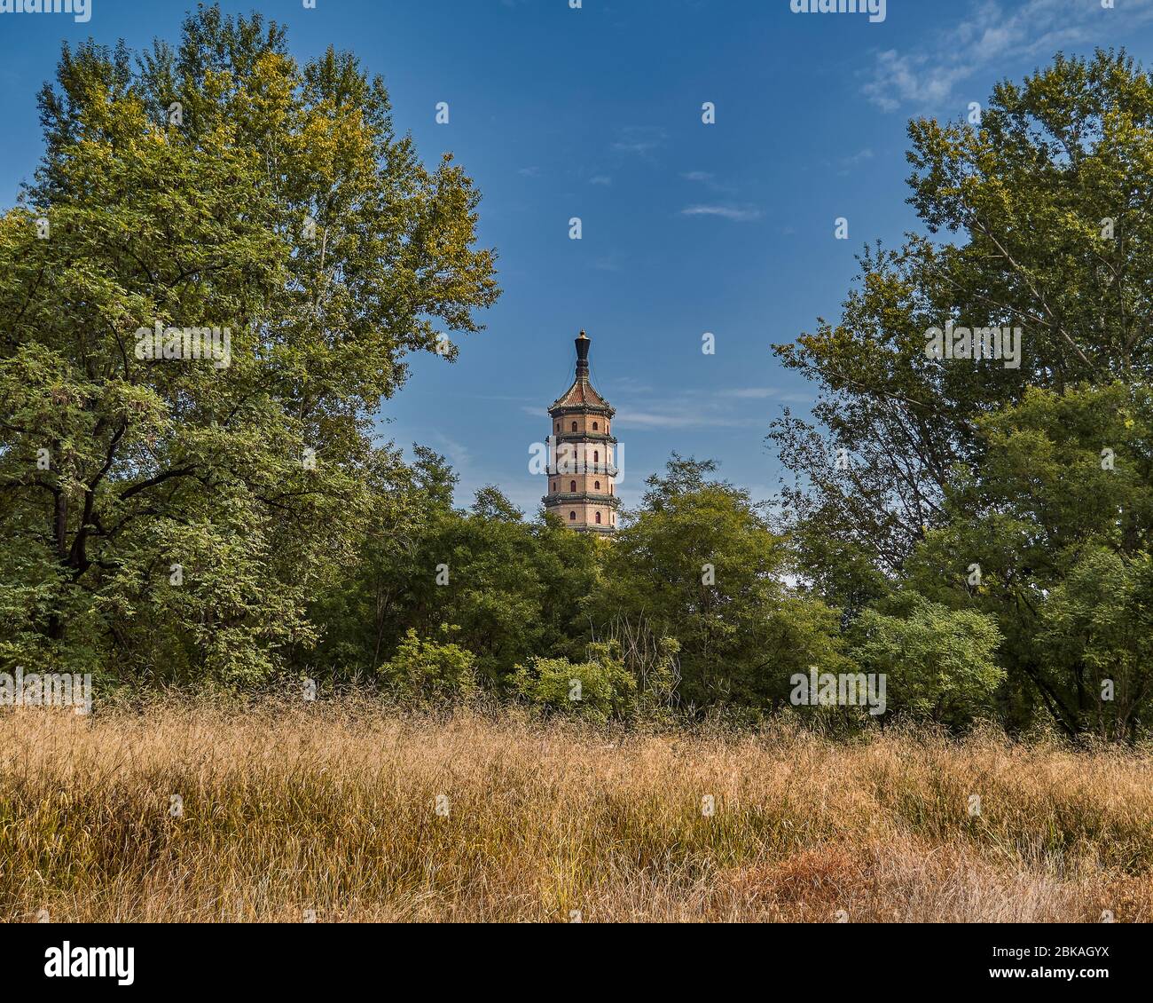Glazed octagonal Pagoda at Xumifushou Temple in Chengde Mountain resort ...