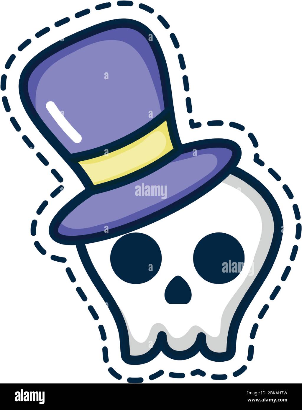 patches concept, skull with top hat icon over white background, line ...