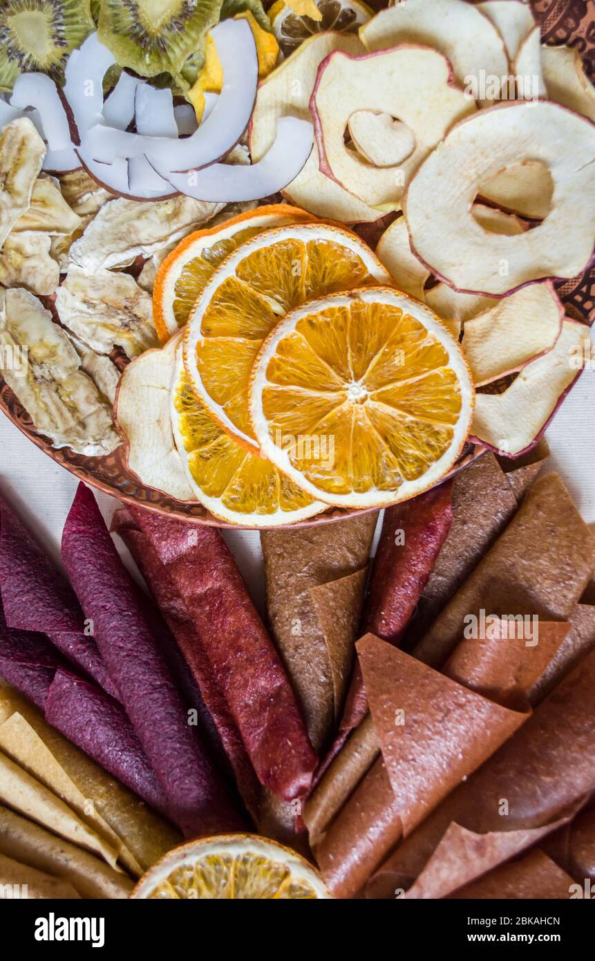 Sweet pure fruit pastille. Natural sweets from dried berries and fruits ...