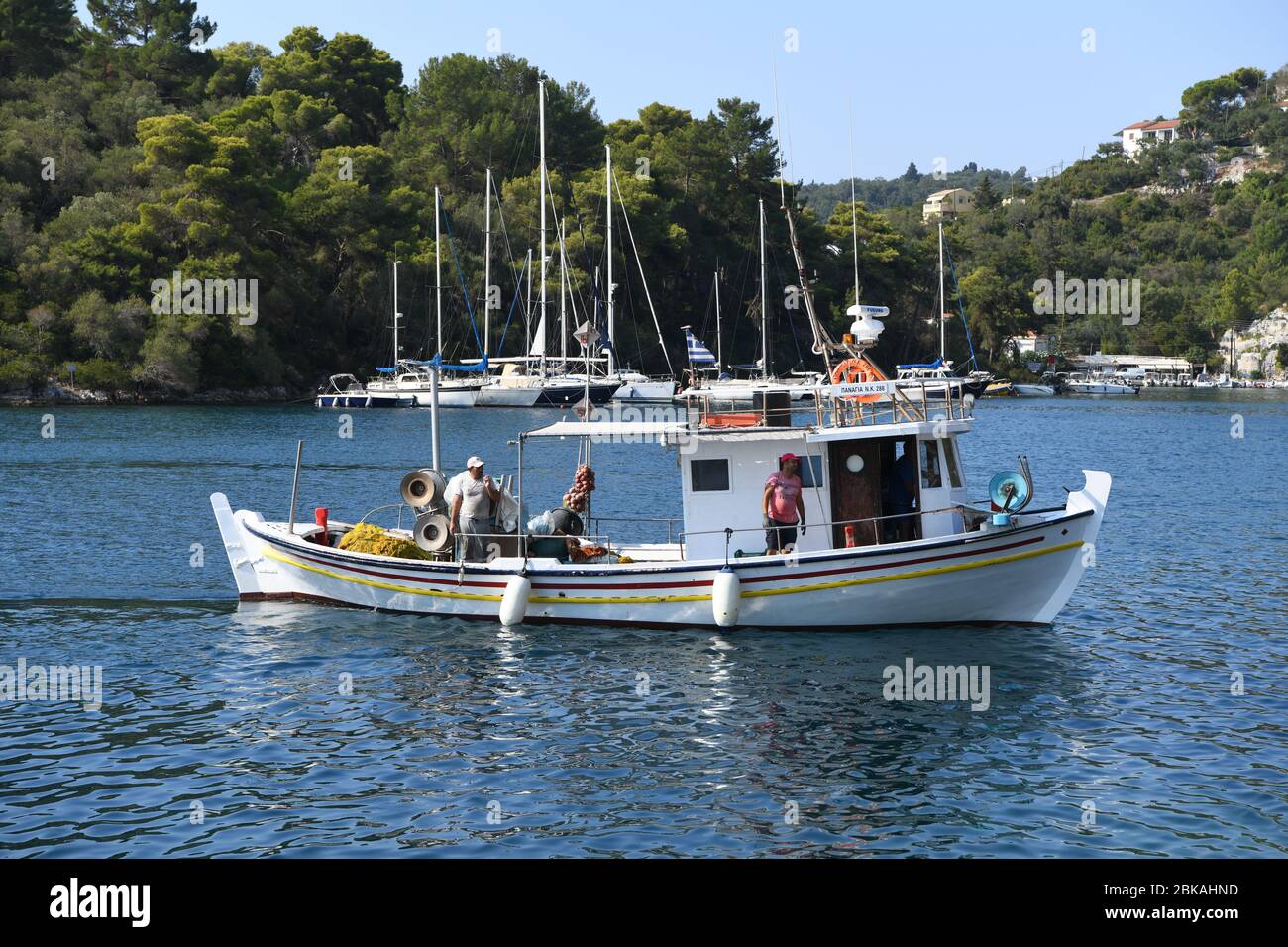 Local fishing boat in Gaios Harbour, Gaios Town, Paxos, Greece Stock ...