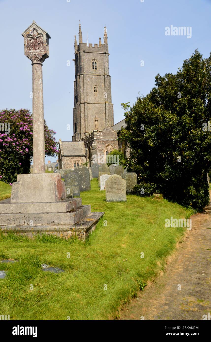 The Tall Square Stone Bell Tower of St Nectans Parish Church in the ...