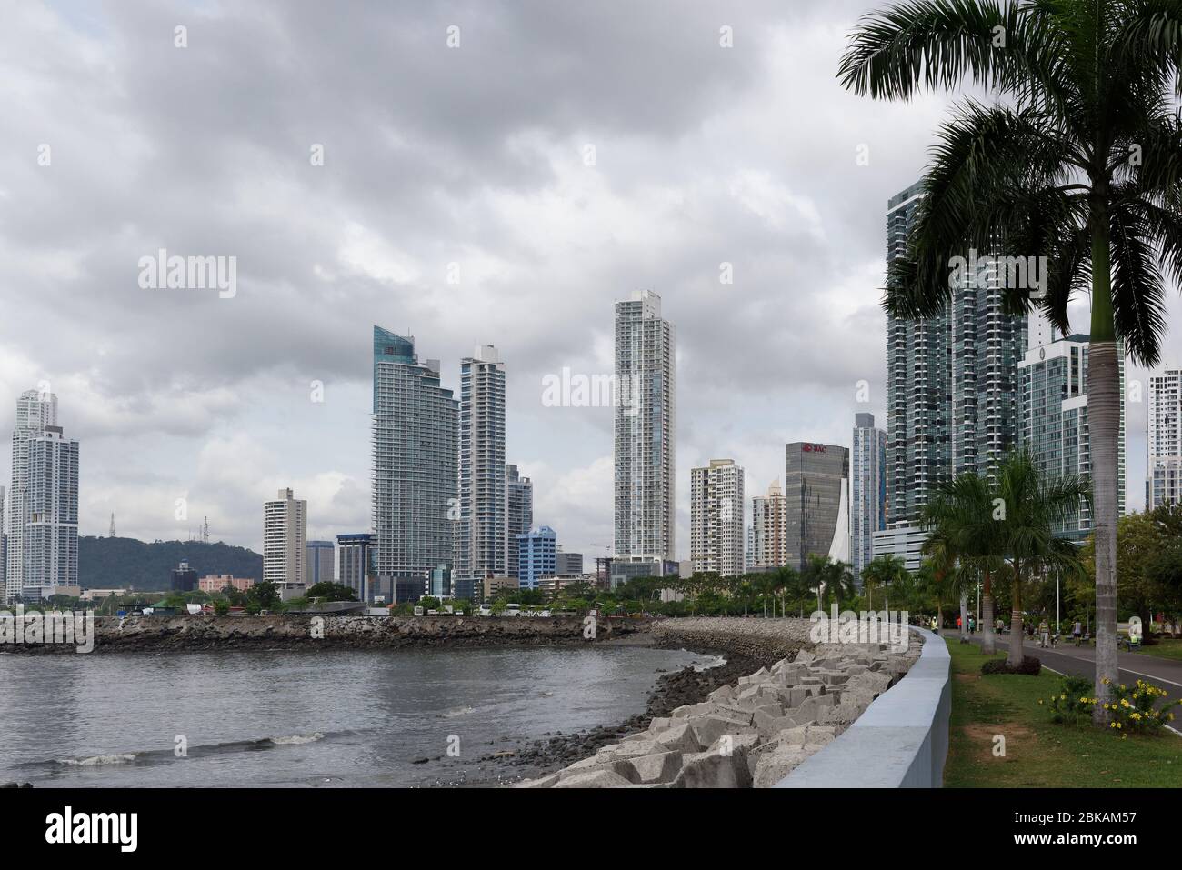 Tall buildings of the financial district overlook the Mirador Del ...