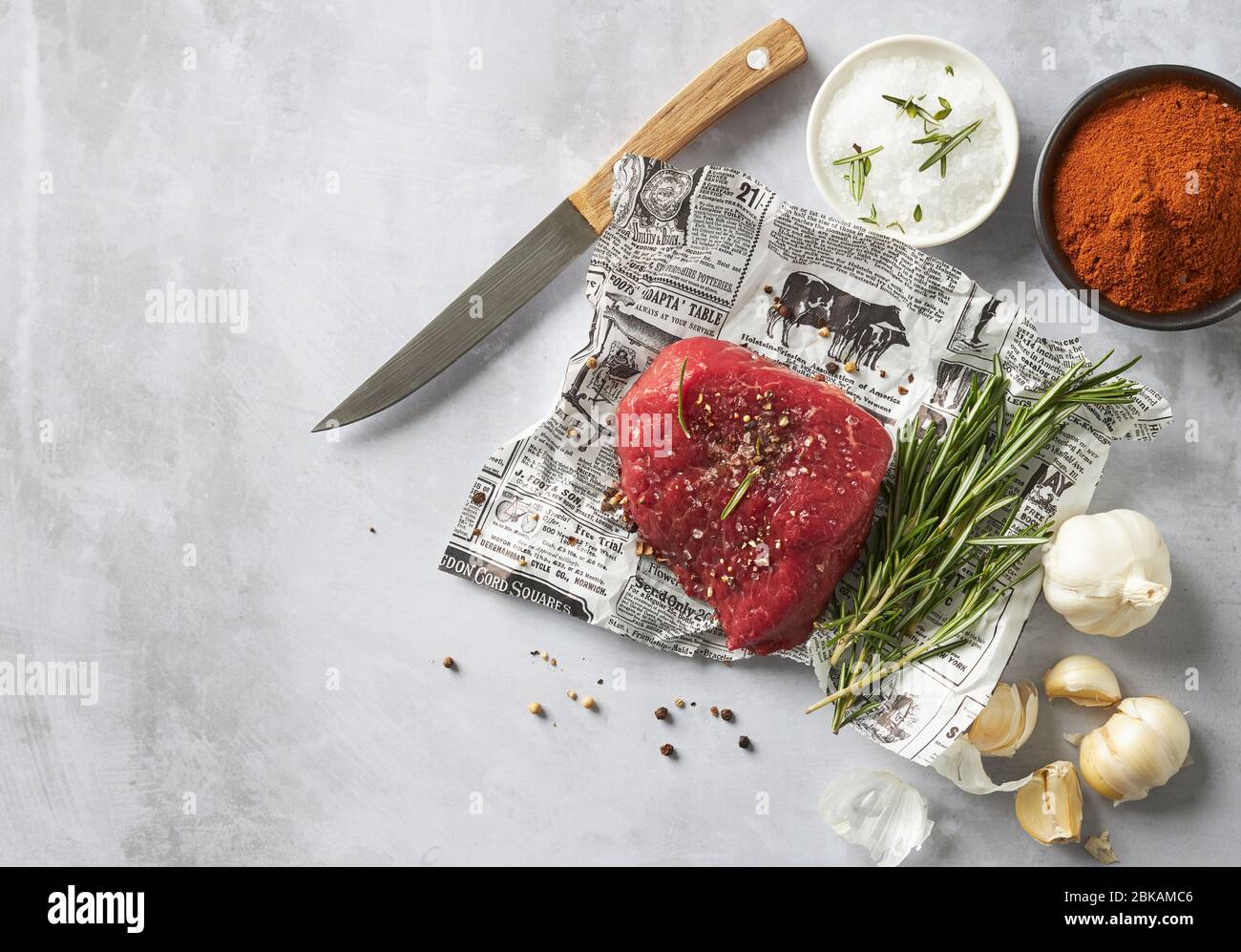 fresh raw beaf steak meat on light kitchen table, top view Stock Photo ...