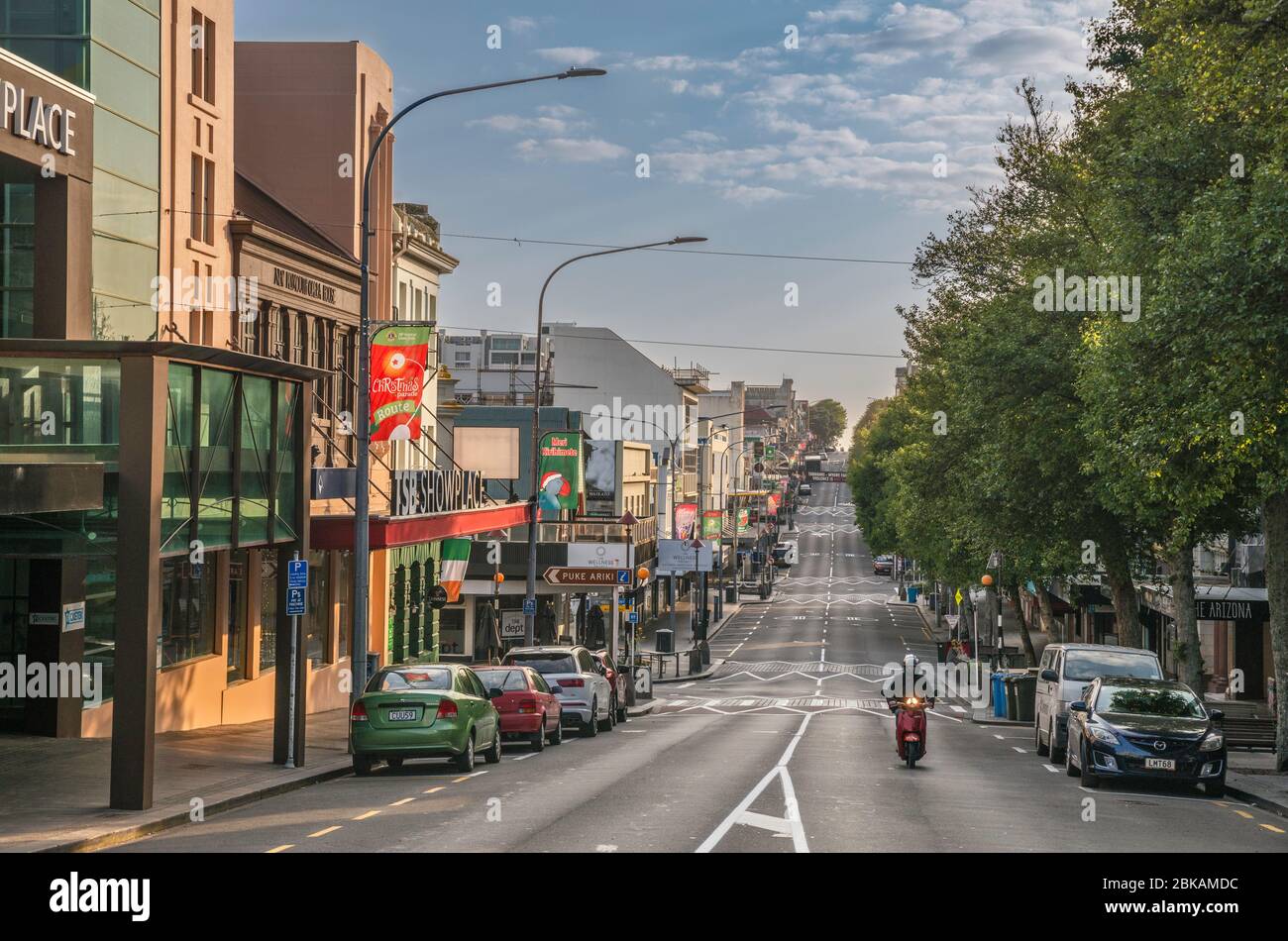 Devon Street in New Plymouth, at sunrise, Taranaki Region, North Island ...