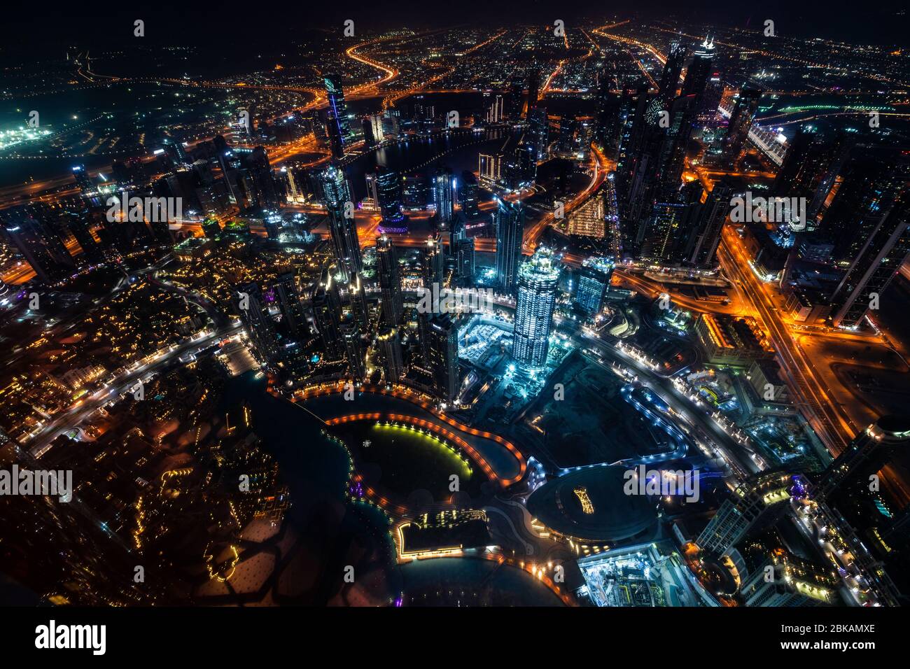 Landscape of dubai by night Stock Photo - Alamy