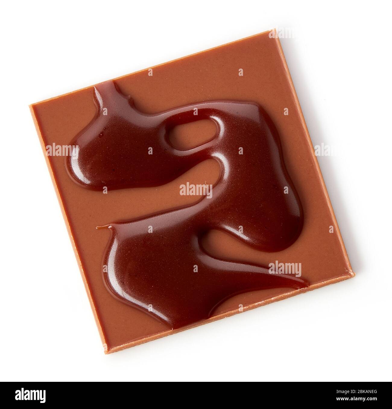 chocolate square decorated with melted chocolate isolated on white ...