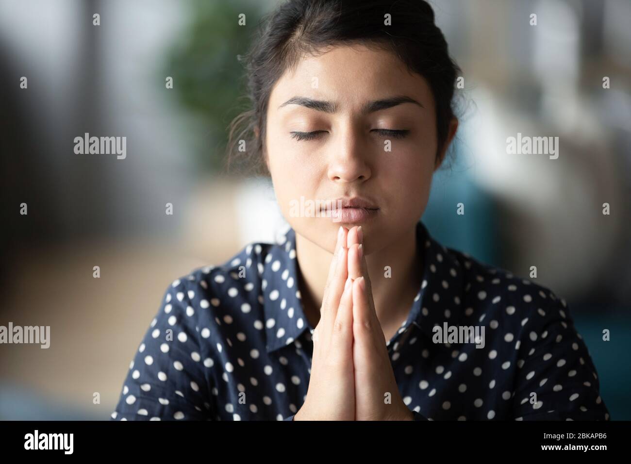 Hindu girl student folding hands, praying god for good luck Stock Photo ...