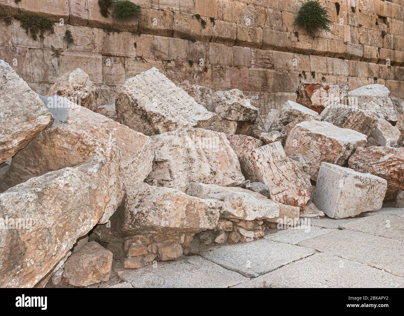 closeup of stones thrown from the second temple to the street below ...