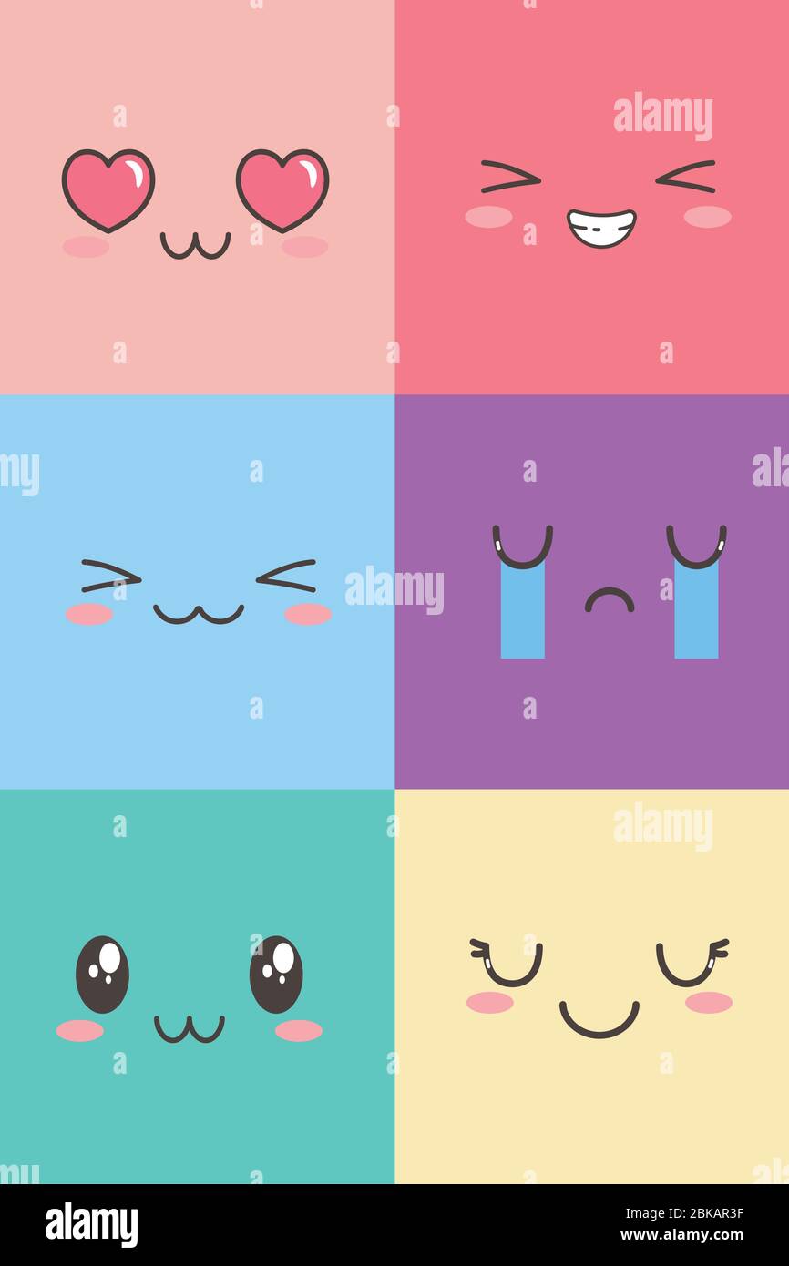 kawaii facial adorable expression emoticon cartoon character set vector ...