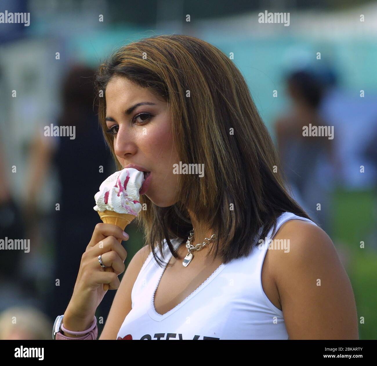 CHELMSFORD, ENGLAND - AUGUST 17: Lelani page model at the V2002, Fun In ...