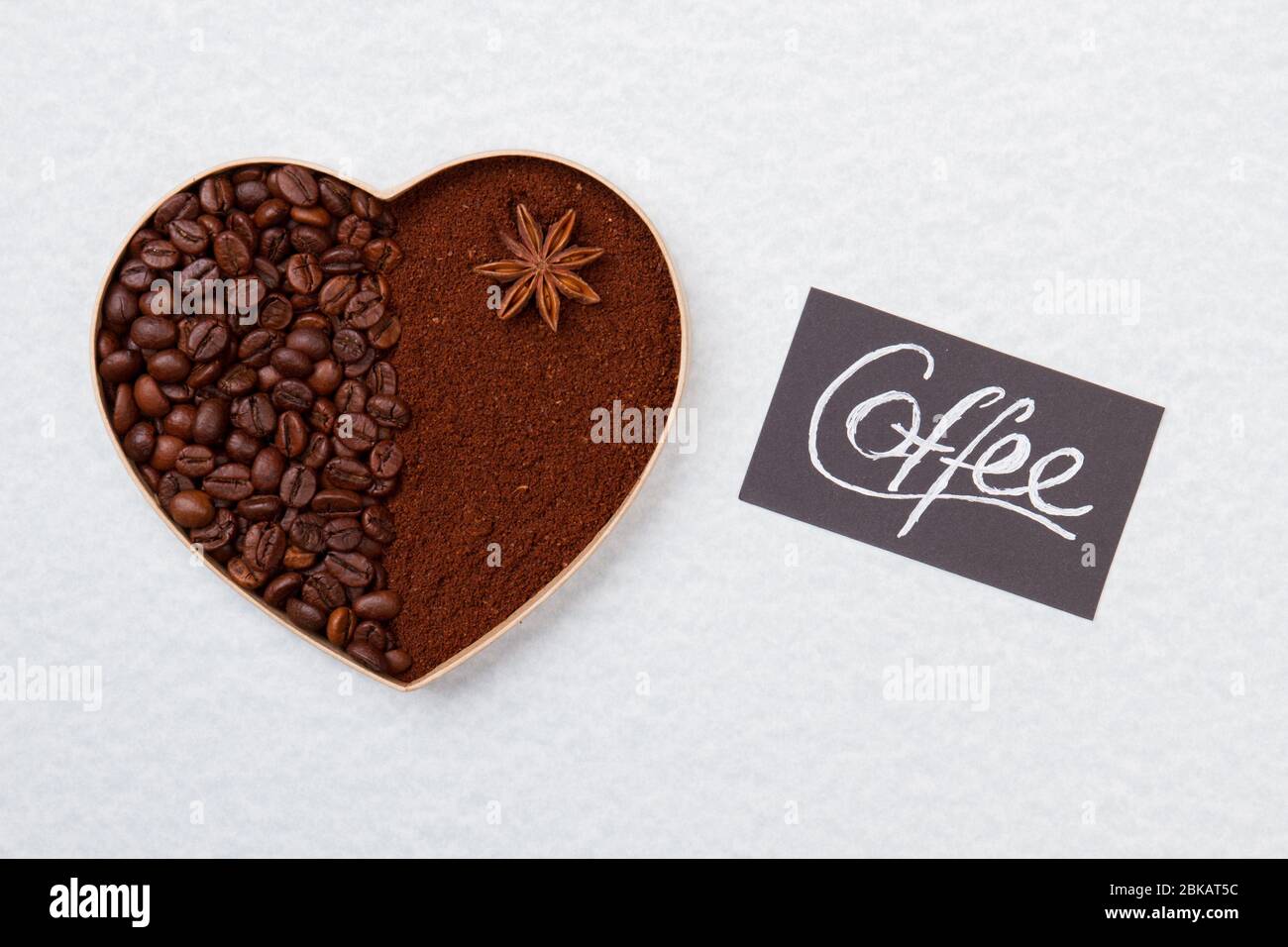 Decorative heart made of coffee beans and instant coffee Stock Photo ...