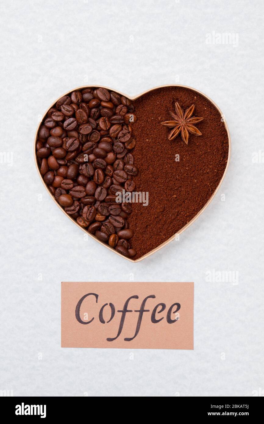 Heart made of coffee beans and instant coffee Stock Photo - Alamy