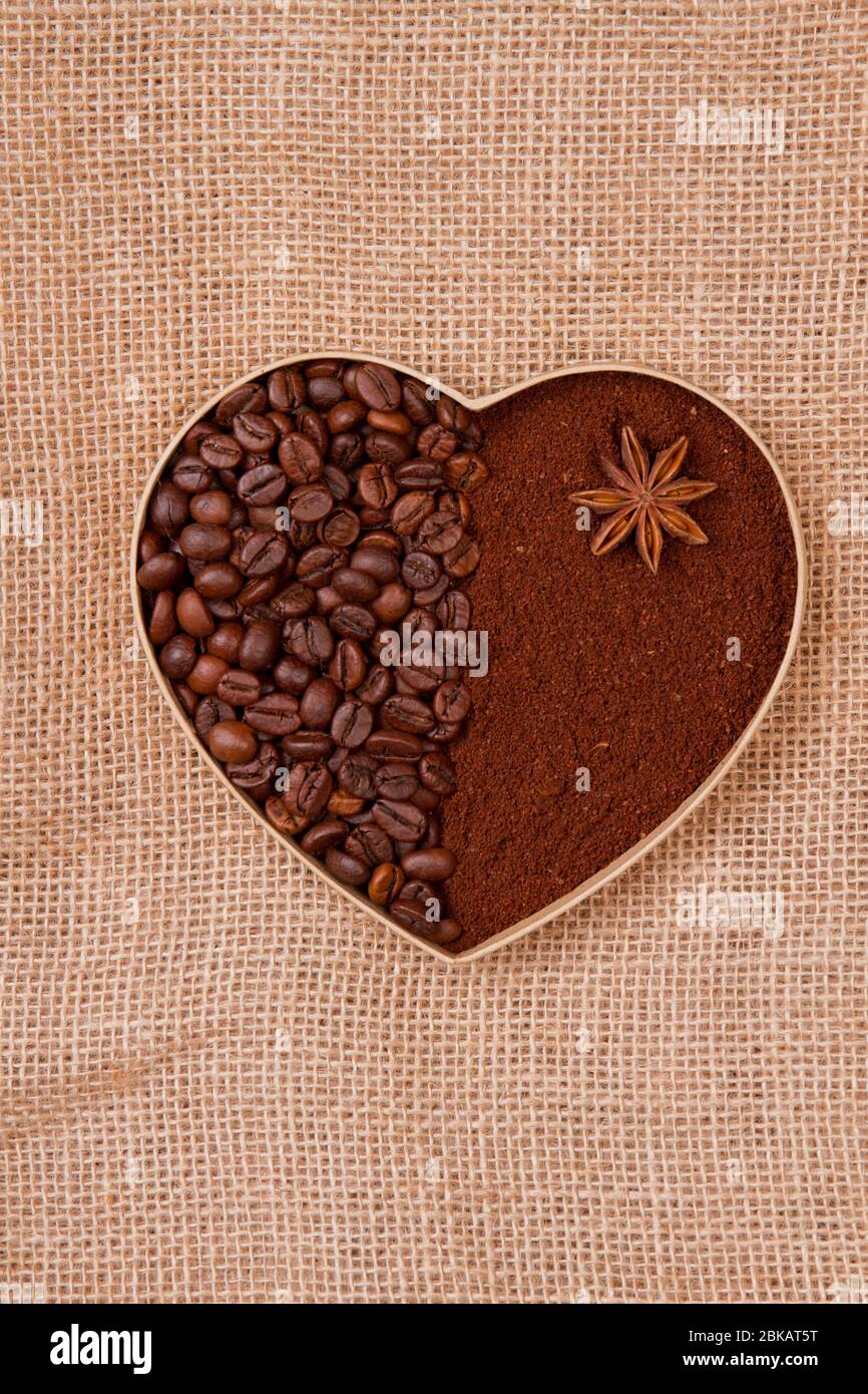 Heart made of coffee beans and instant powder with anise Stock Photo ...