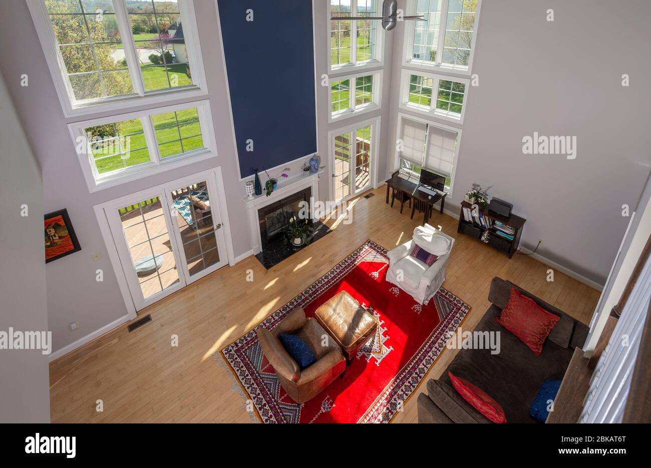 Aerial view of residential living room, Pennsylvania, USA Stock Photo ...