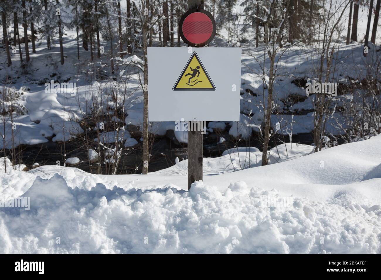 Warning Signal to Watch out for Falls on Ice and Snow in Background ...