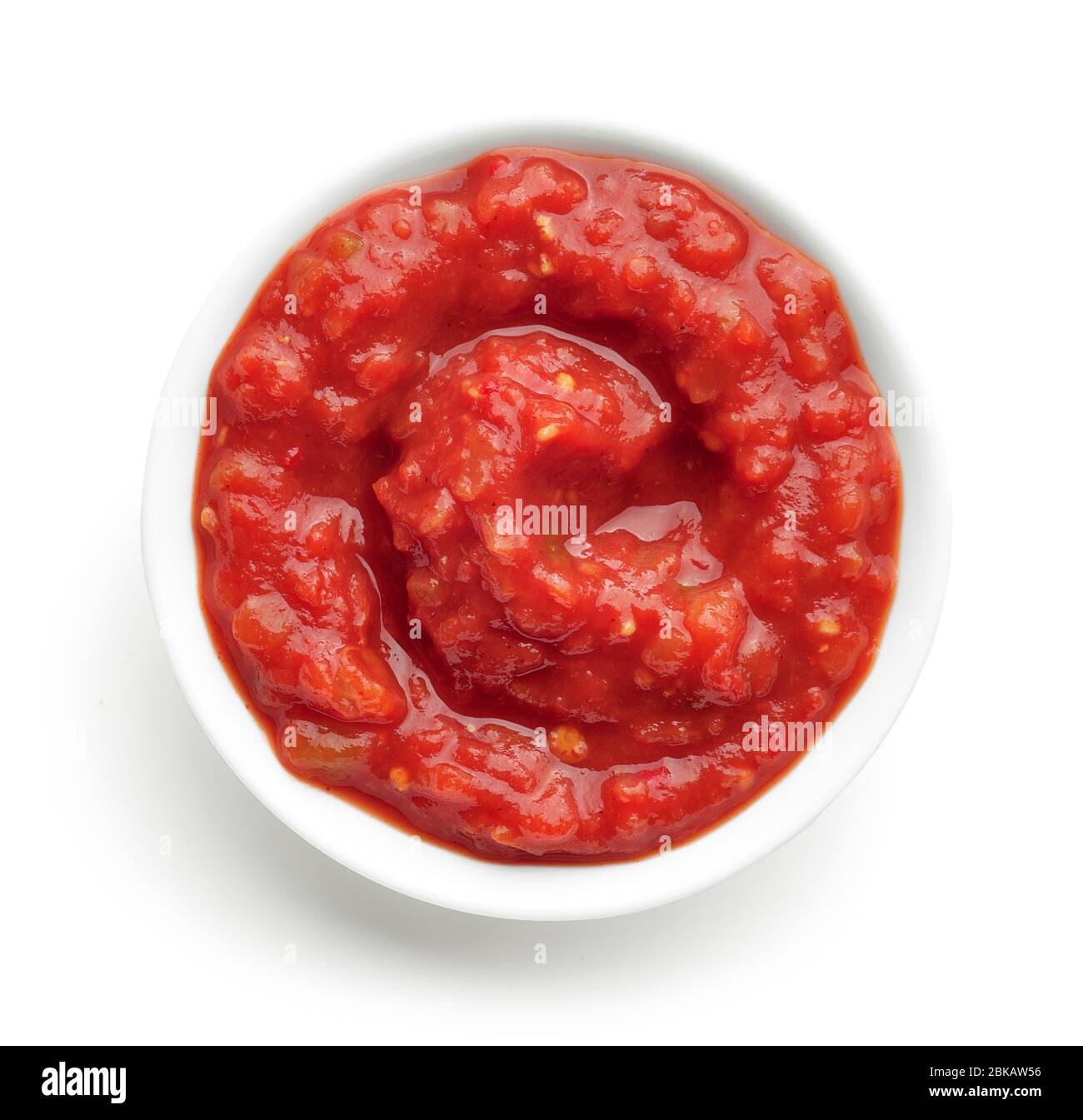 bowl of mexican salsa sauce isolated on white background, top view ...