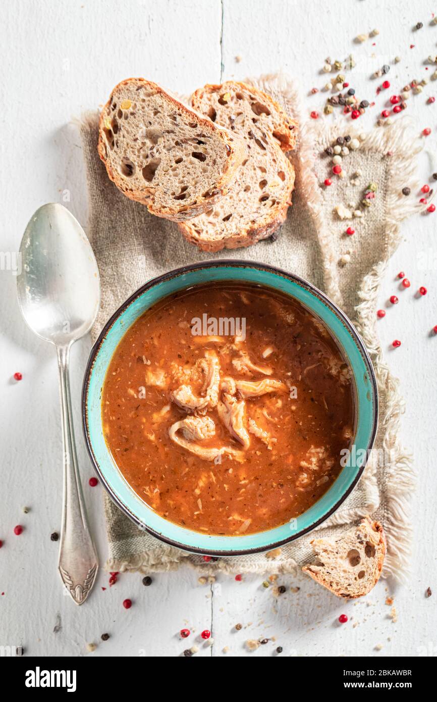 Delicious tripe soup seasoned with a mix of peppers Stock Photo - Alamy