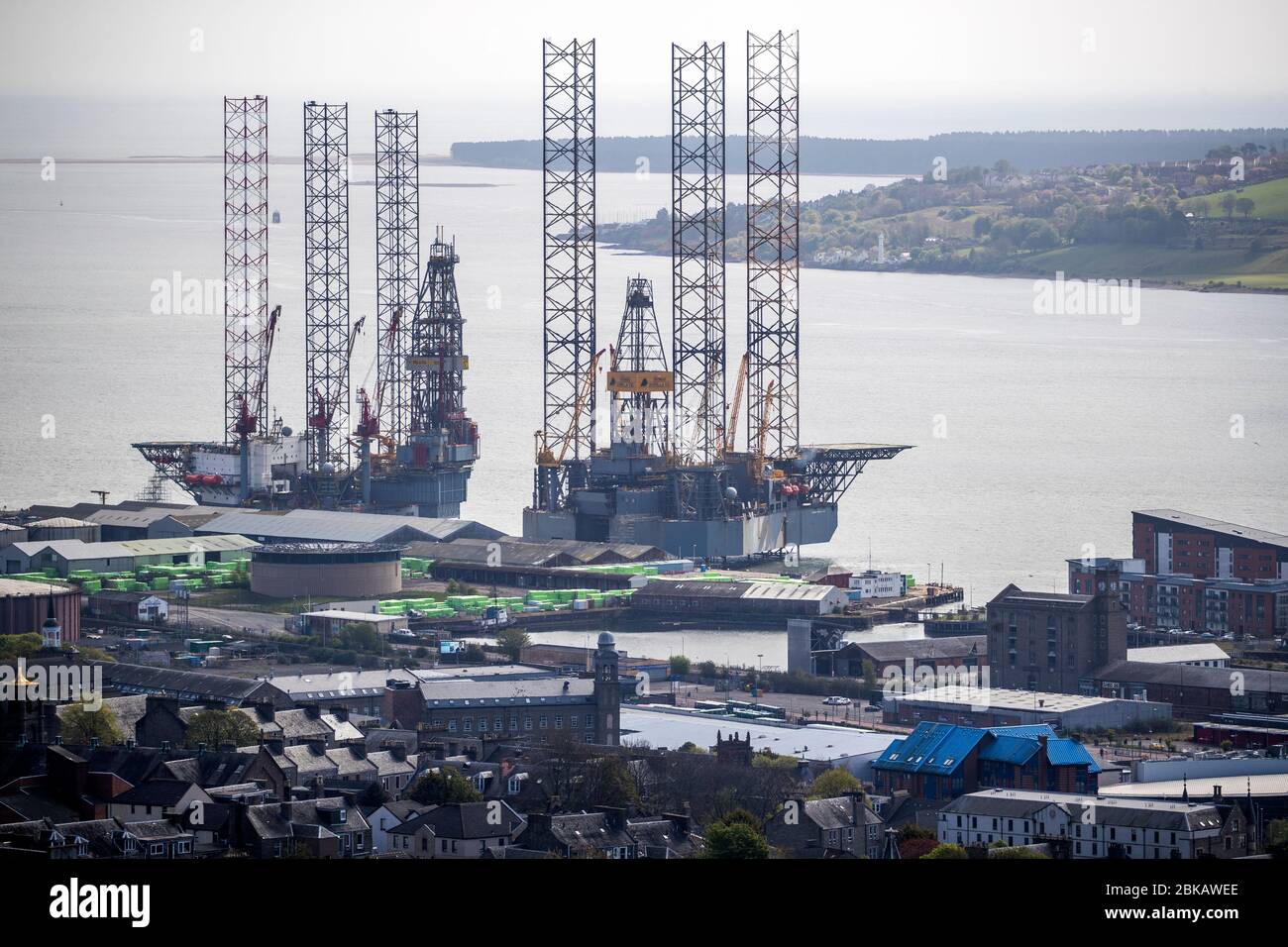 Oil platforms in the Port of Dundee on the Tay as the UK continues in ...