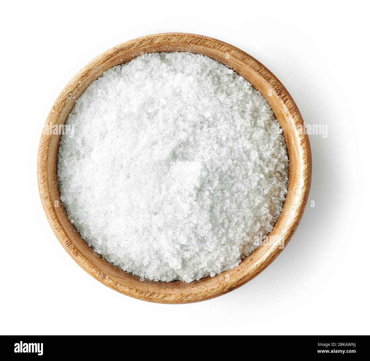 wooden bowl of salt isolated on white background, top view Stock Photo ...