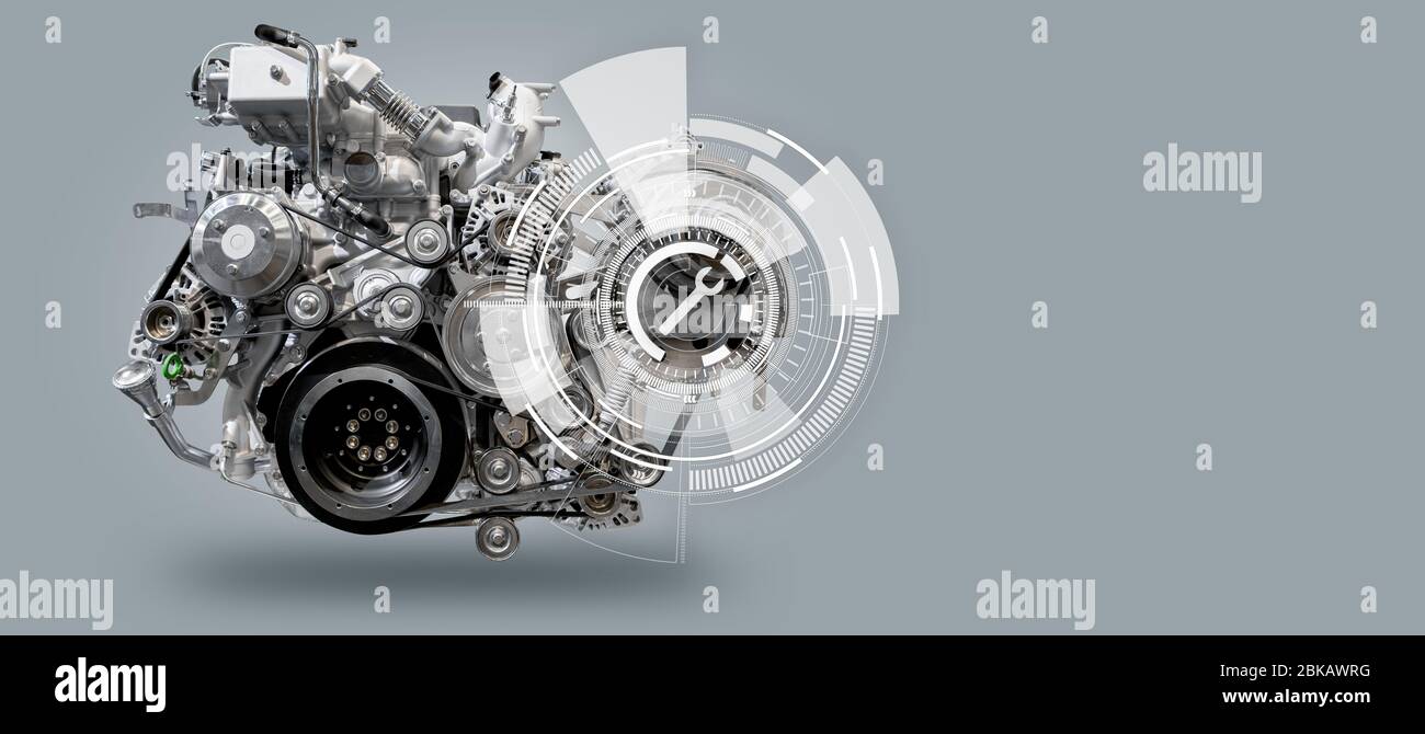 Diesel engine with service symbol on gray background Stock Photo - Alamy