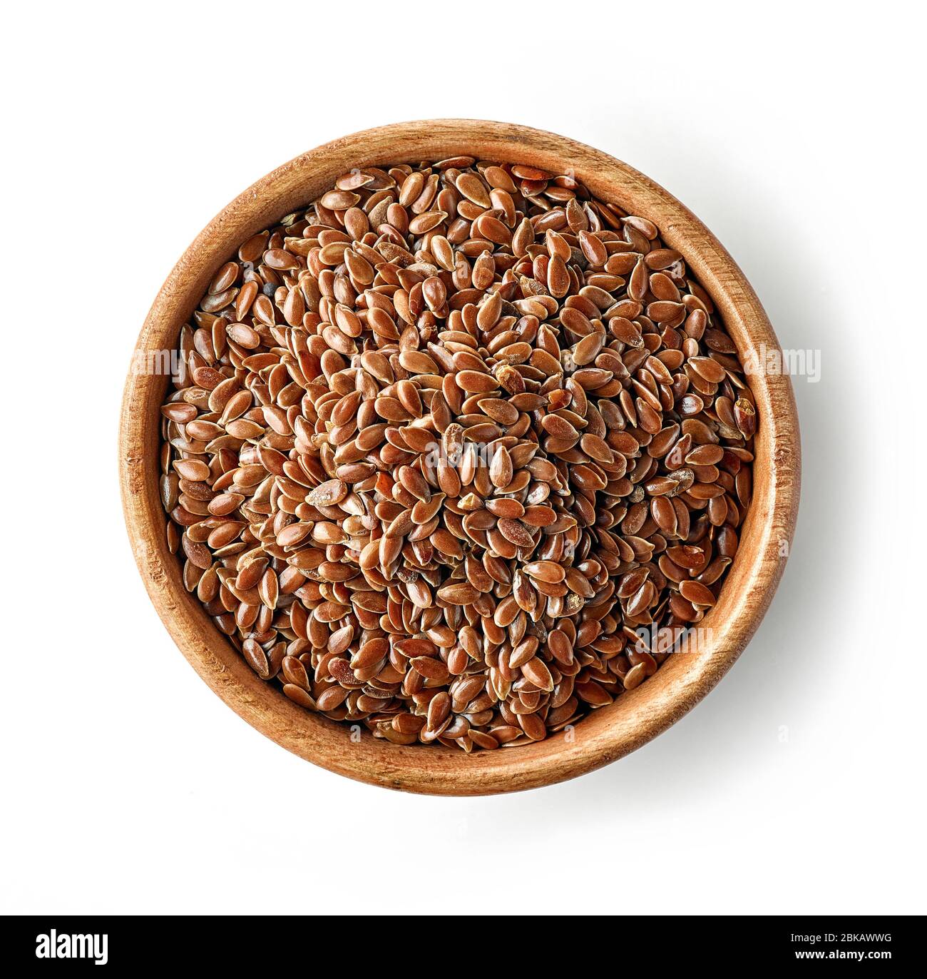 wooden bowl of flaxseed isolated on white background, top view Stock Photo - Alamy