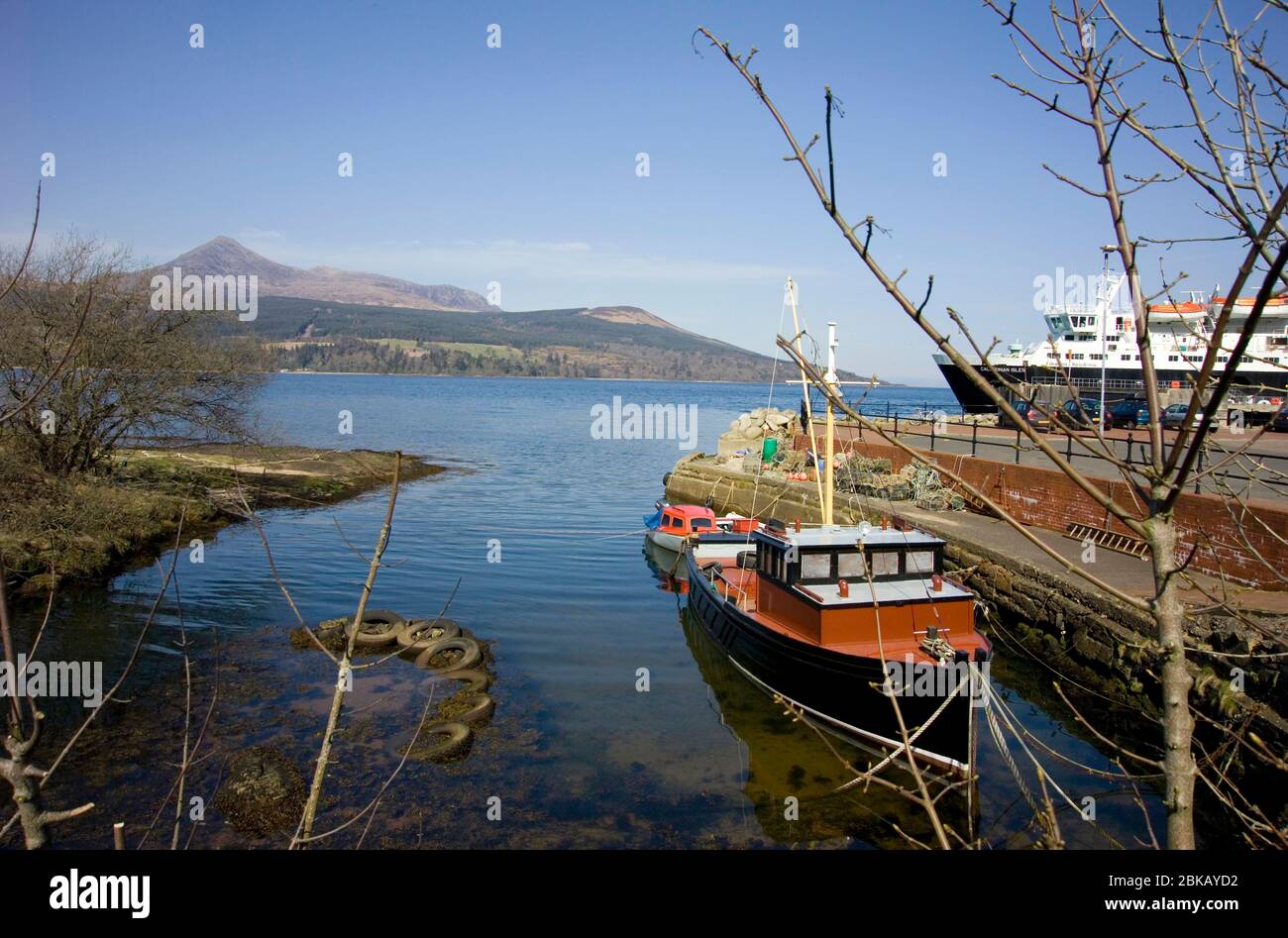 vintage launch at Brodick pier, arran Stock Photo - Alamy