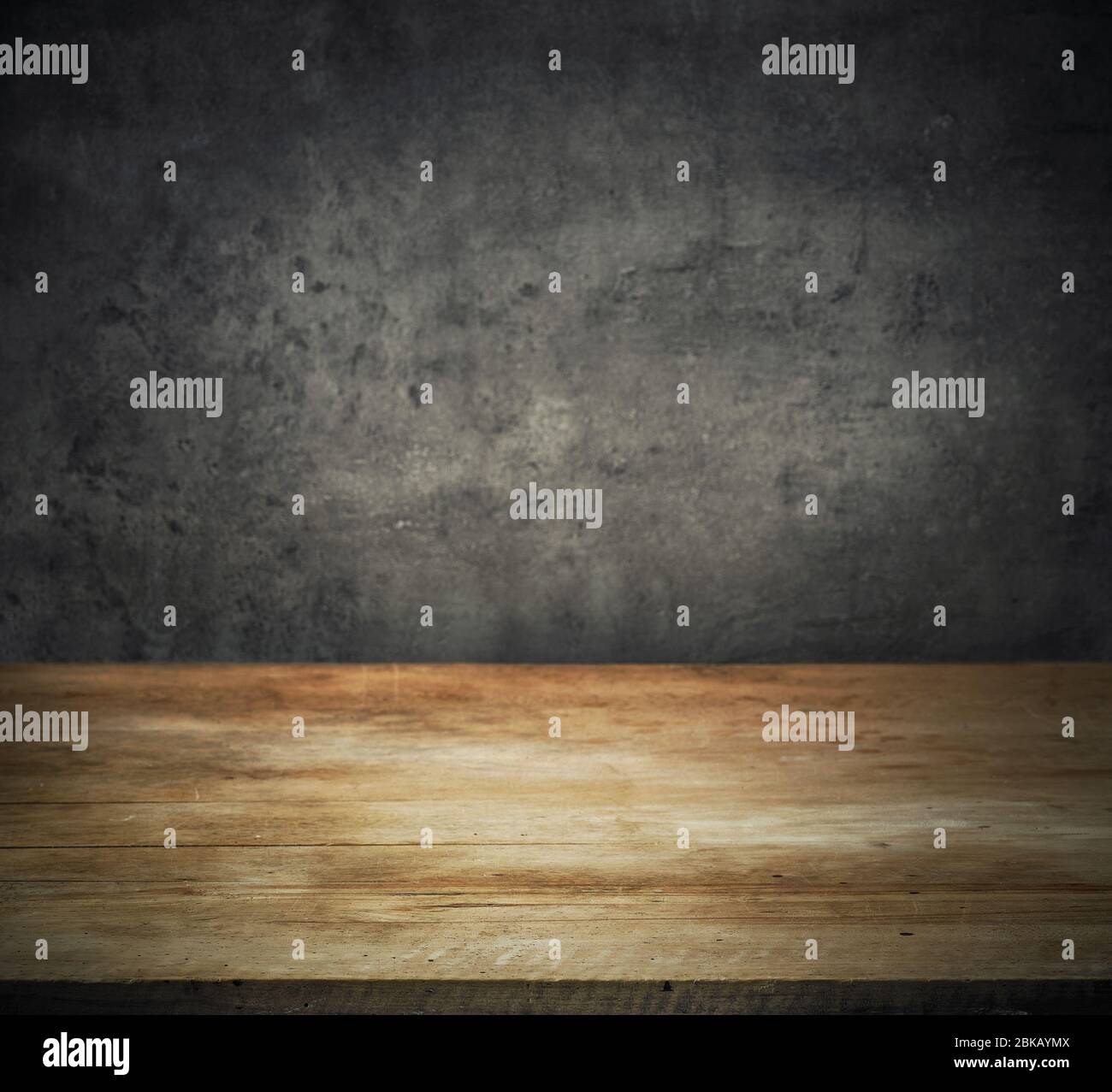 Old wood kitchen table top and dark wall background Stock Photo - Alamy