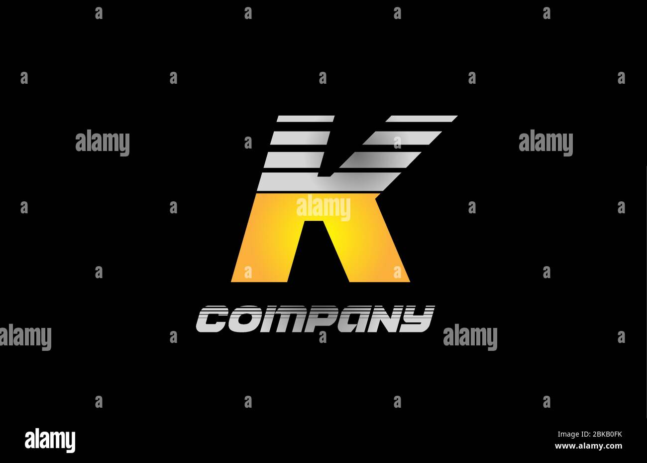 K alphabet letter logo icon for company and business with yellow ...