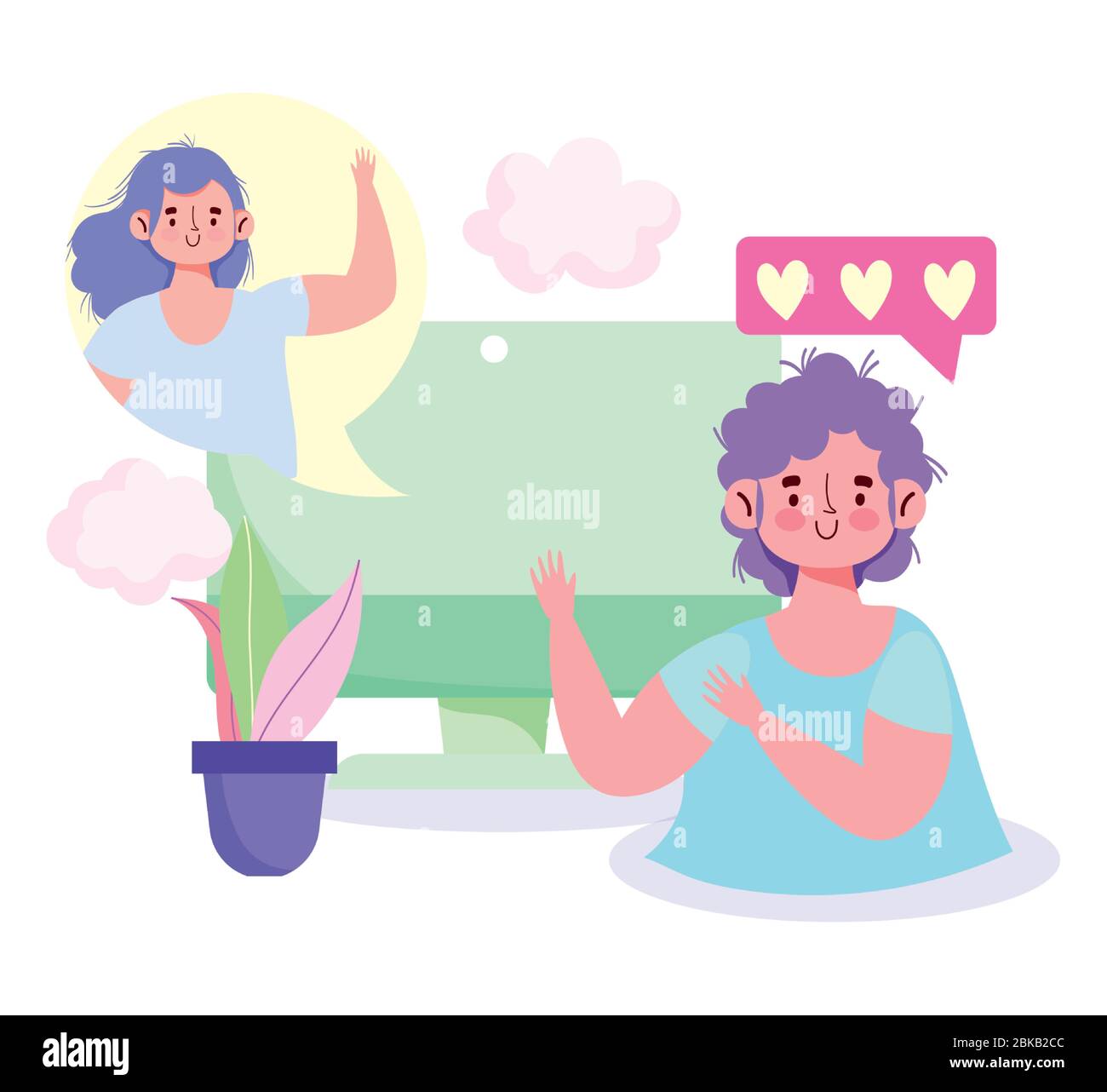 people communication and technology, boy and girl computer talking ...