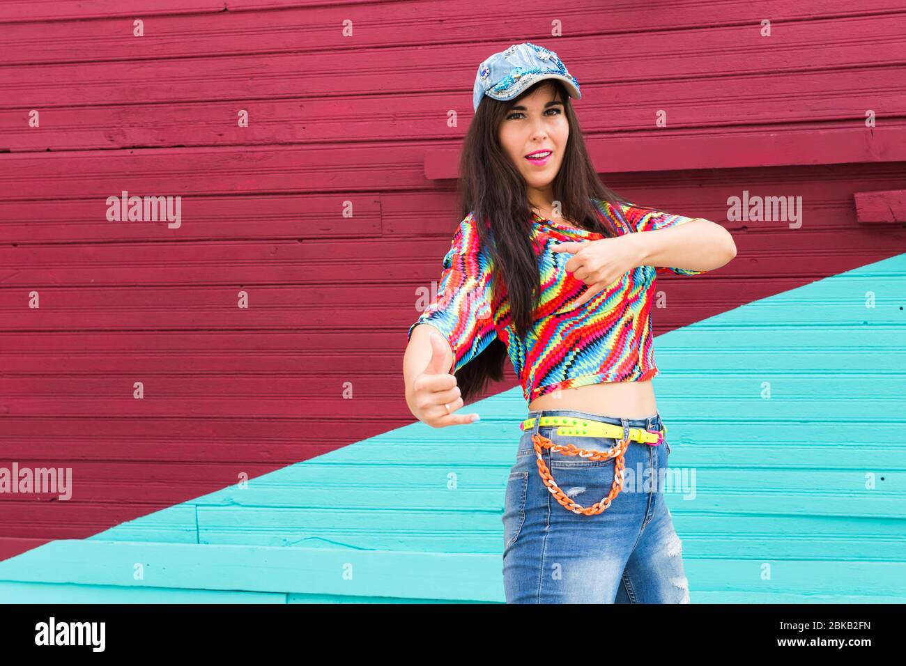 Street shaabi dance and urban dancer concept - Cheerful belly dancer ...