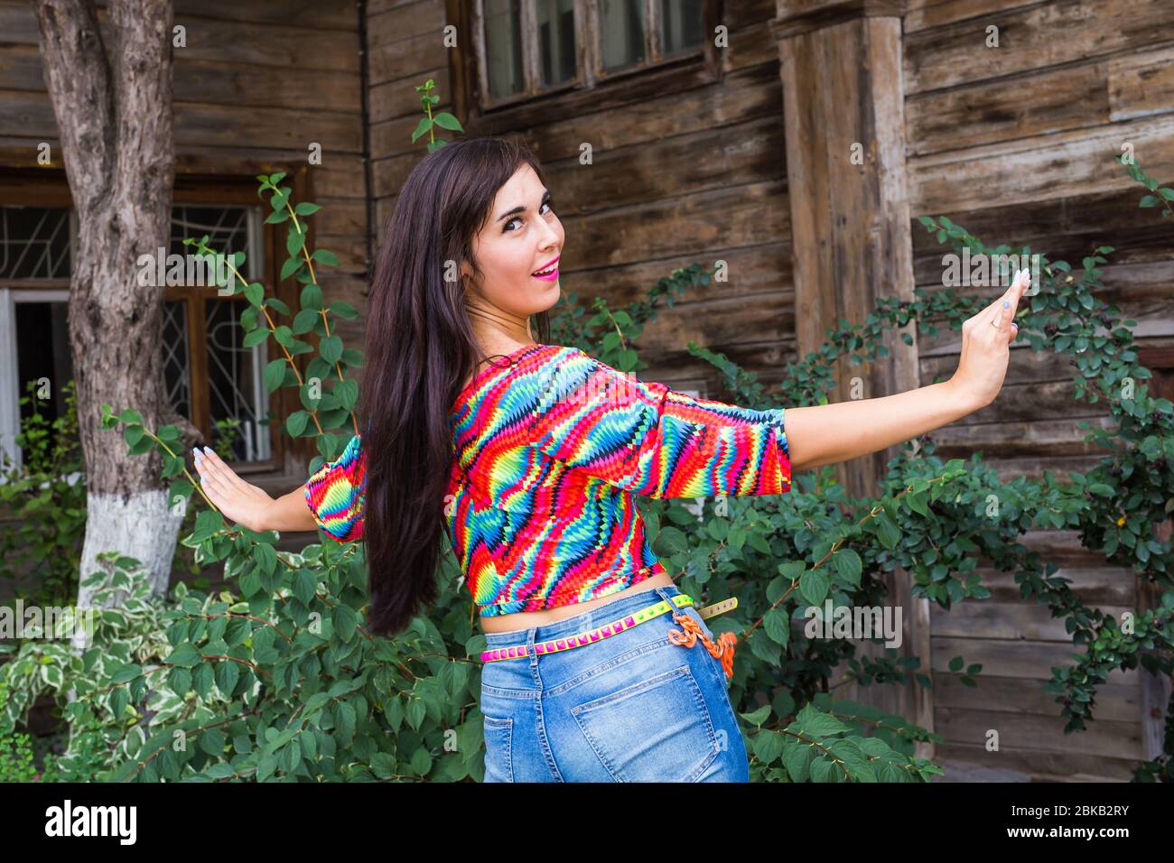 Street shaabi dance and urban dancer concept - Cheerful belly dancer ...