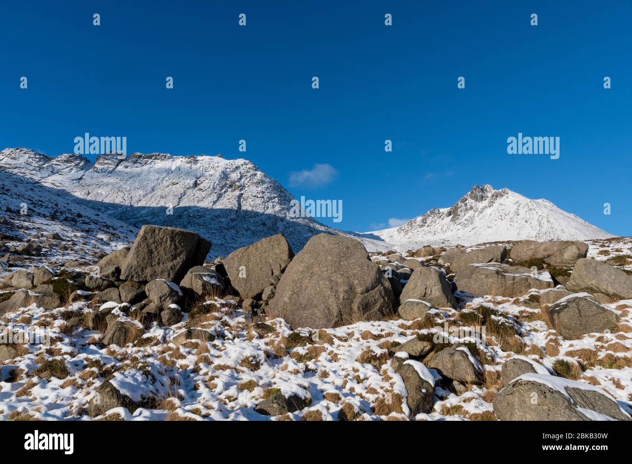 arran mountain scene in deep midwinter with snow Stock Photo - Alamy