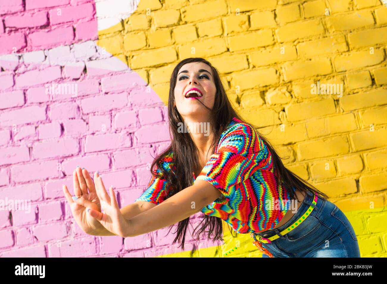 Street shaabi dance and urban dancer concept - Cheerful belly dancer ...