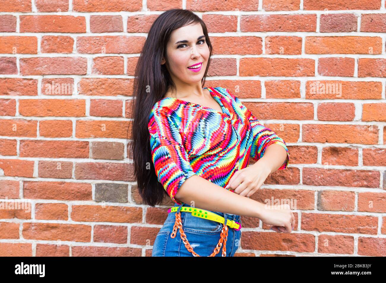 Street shaabi dance and urban dancer concept - Cheerful belly dancer ...