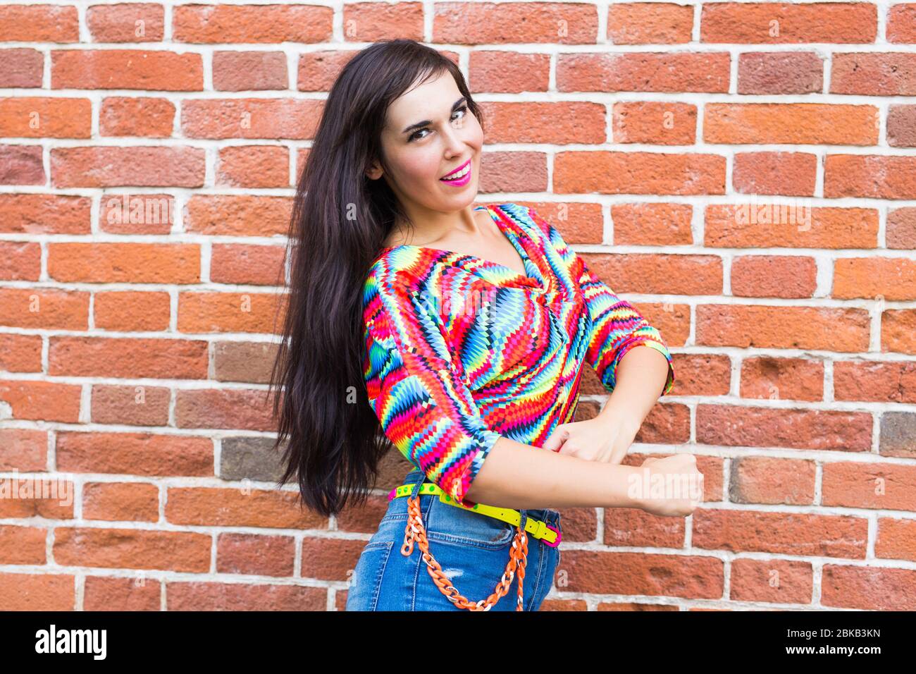 Street shaabi dance and urban dancer concept - Cheerful belly dancer ...