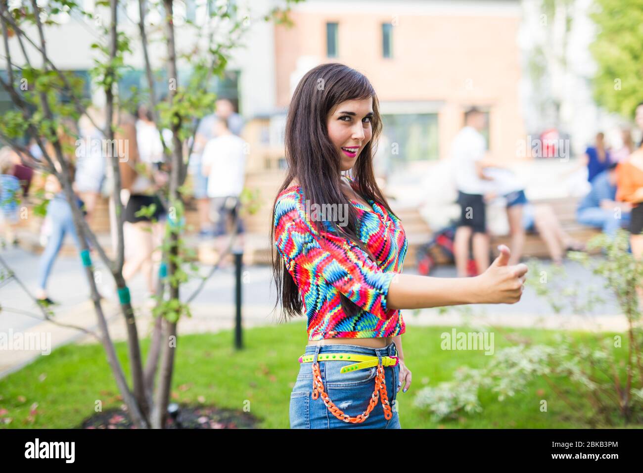 Street shaabi dance and urban dancer concept - Cheerful belly dancer ...