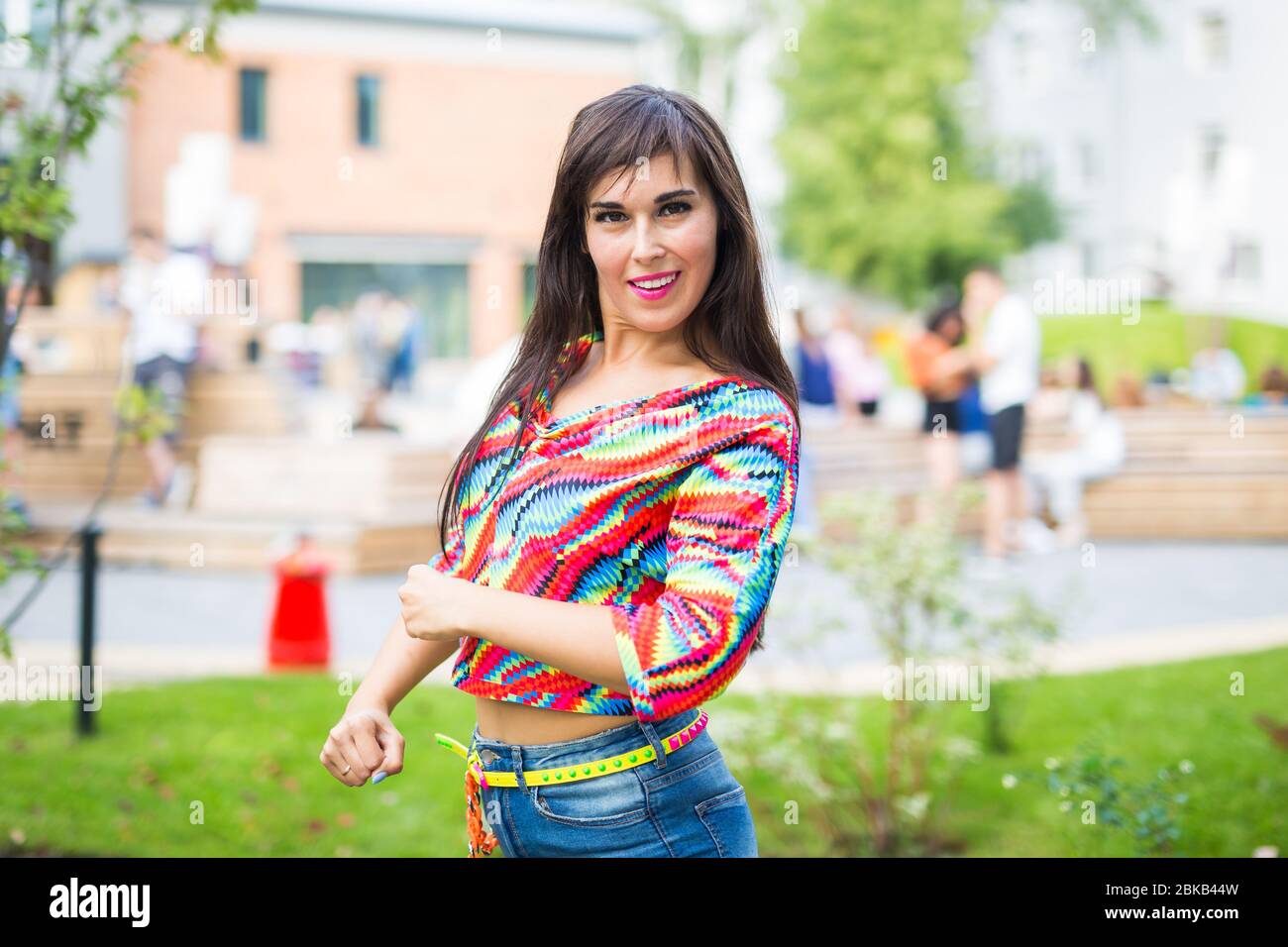 Street shaabi dance and urban dancer concept - Cheerful belly dancer ...