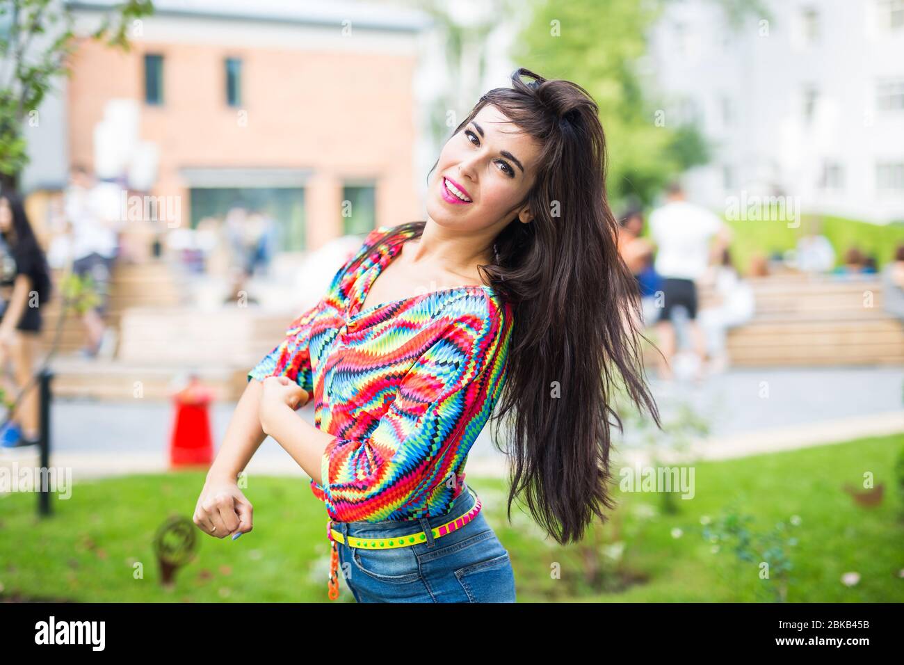 Street shaabi dance and urban dancer concept - Cheerful belly dancer ...