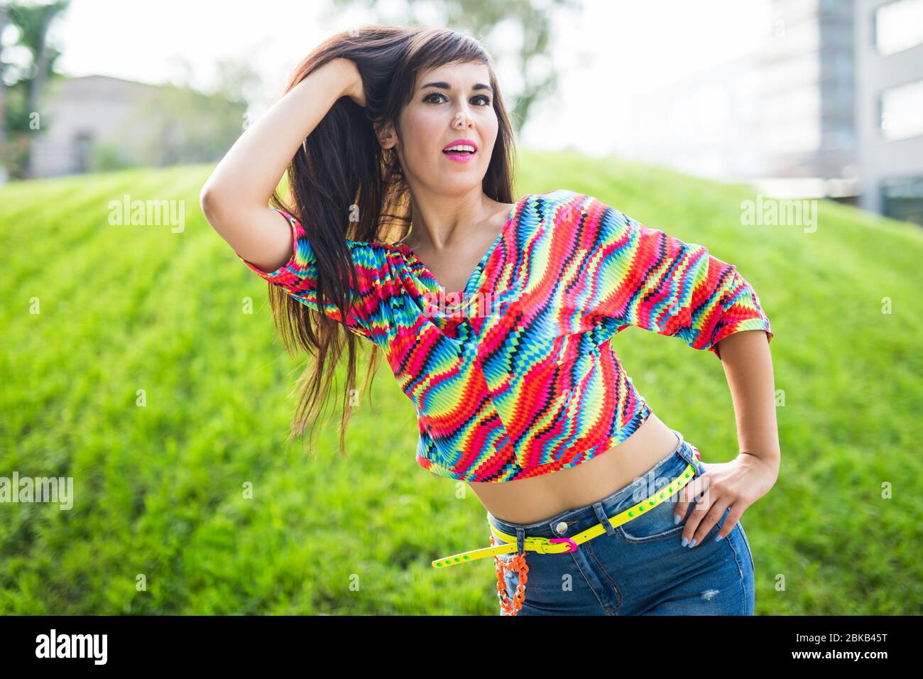 Street shaabi dance and urban dancer concept - Cheerful belly dancer ...