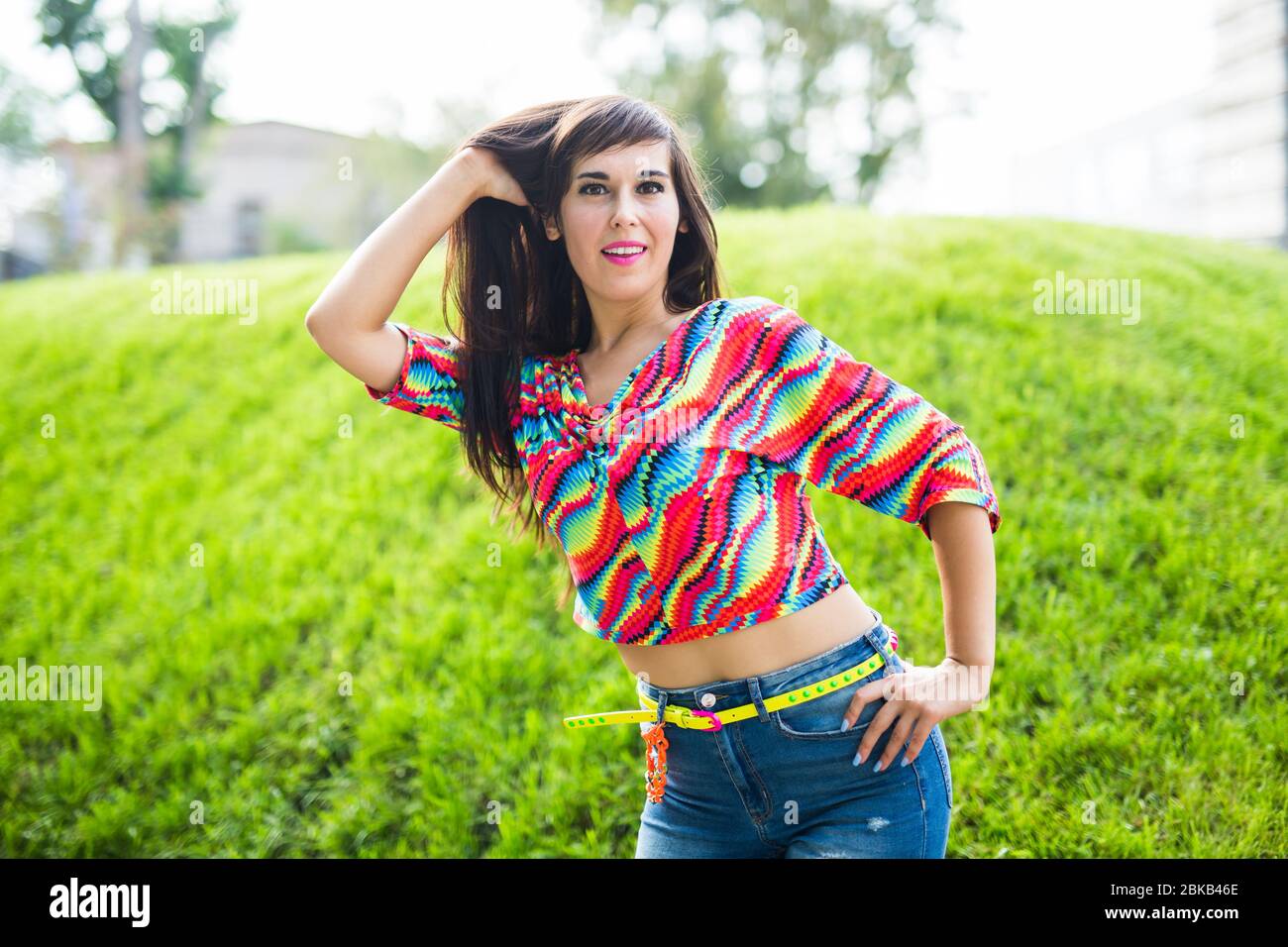 Street shaabi dance and urban dancer concept - Cheerful belly dancer ...