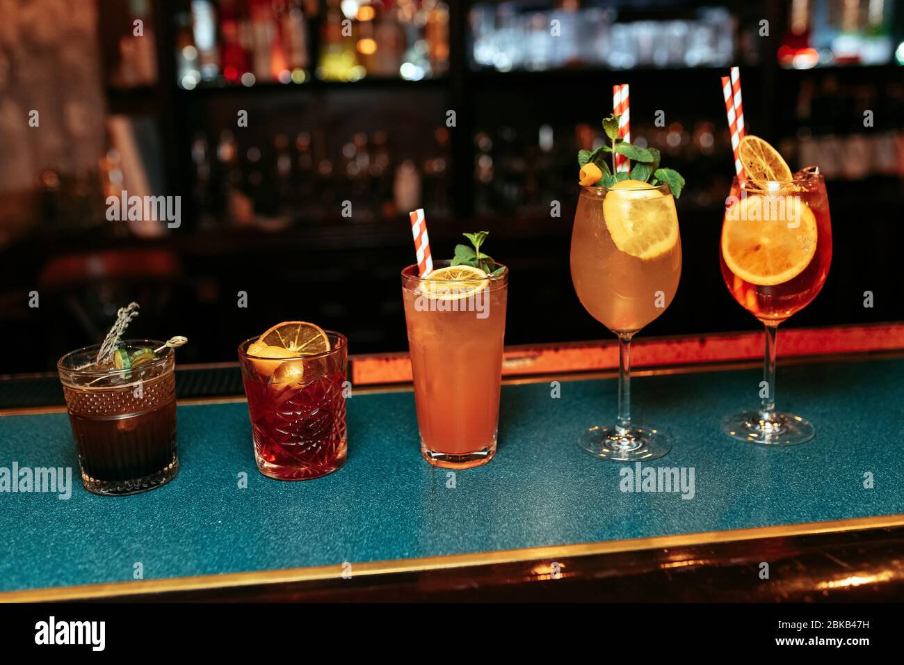 five Aperol Spritz Cocktail. Alcoholic beverage based on table with ice ...