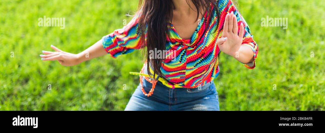 Street shaabi dance and urban dancer concept - Cheerful belly dancer ...