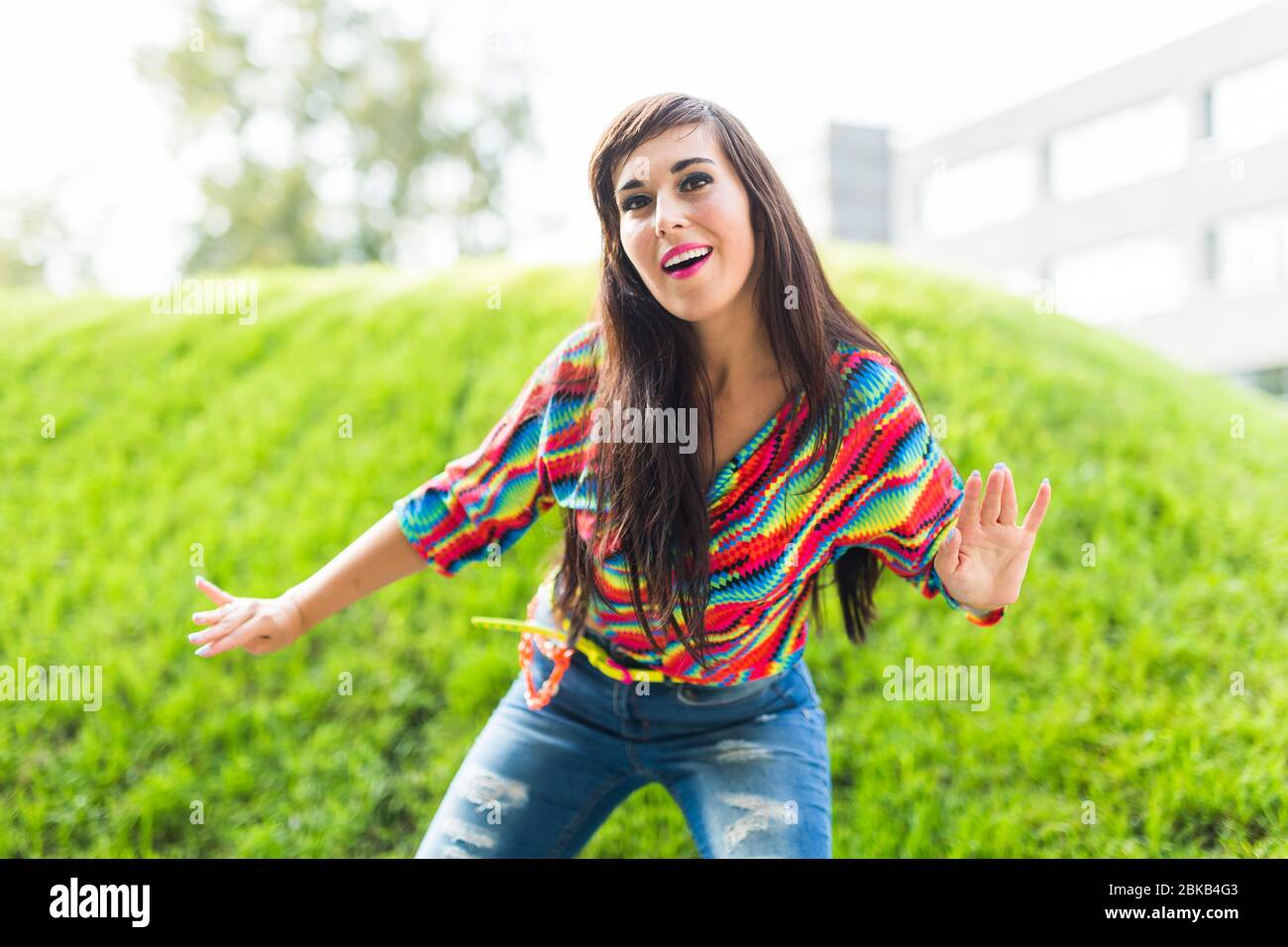 Street shaabi dance and urban dancer concept - Cheerful belly dancer ...