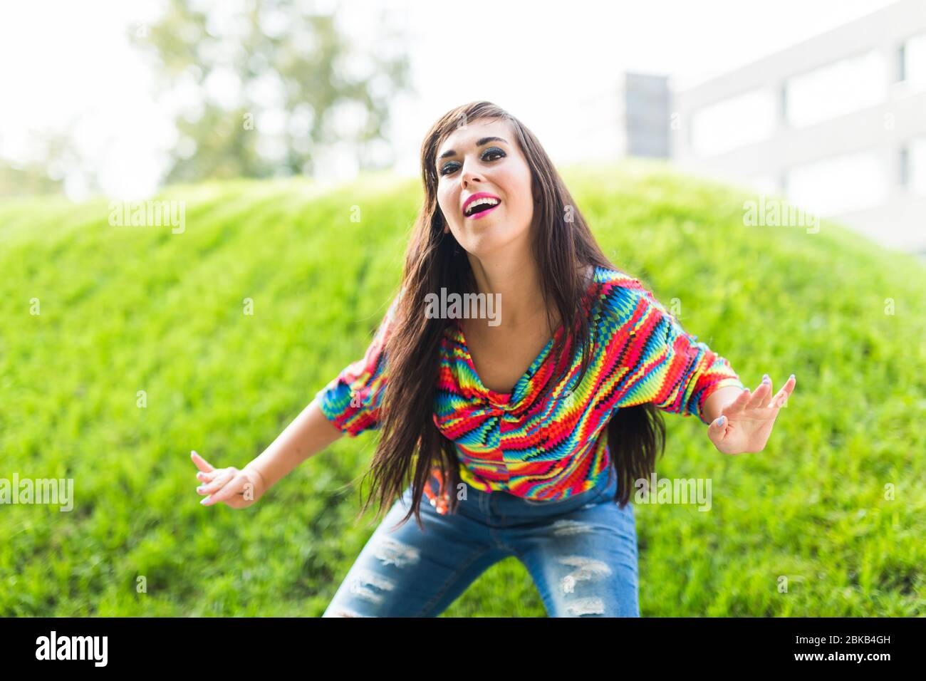 Street shaabi dance and urban dancer concept - Cheerful belly dancer ...