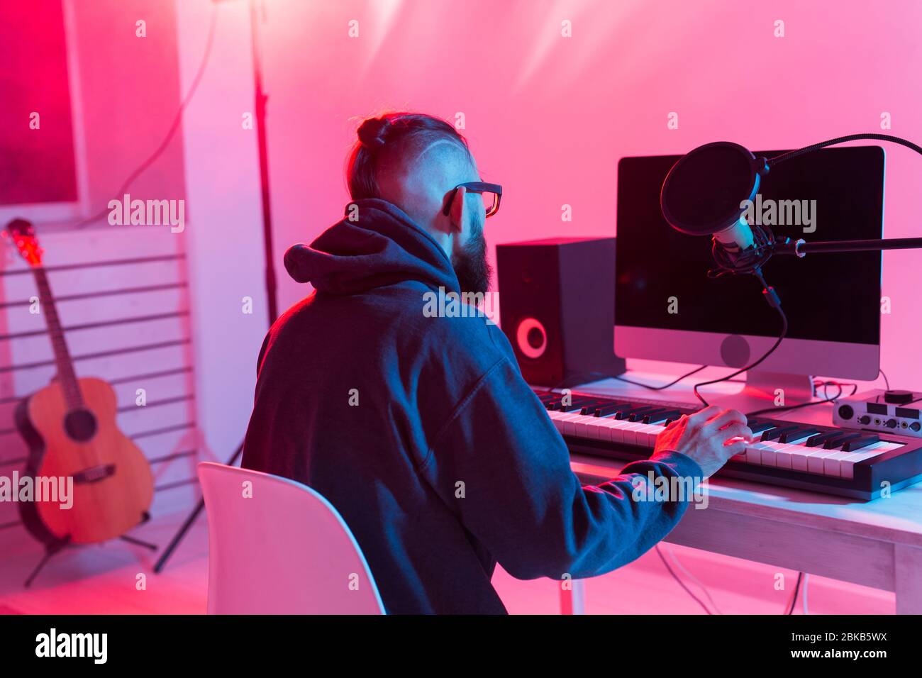 Musician and making music concept - Male sound producer working in ...