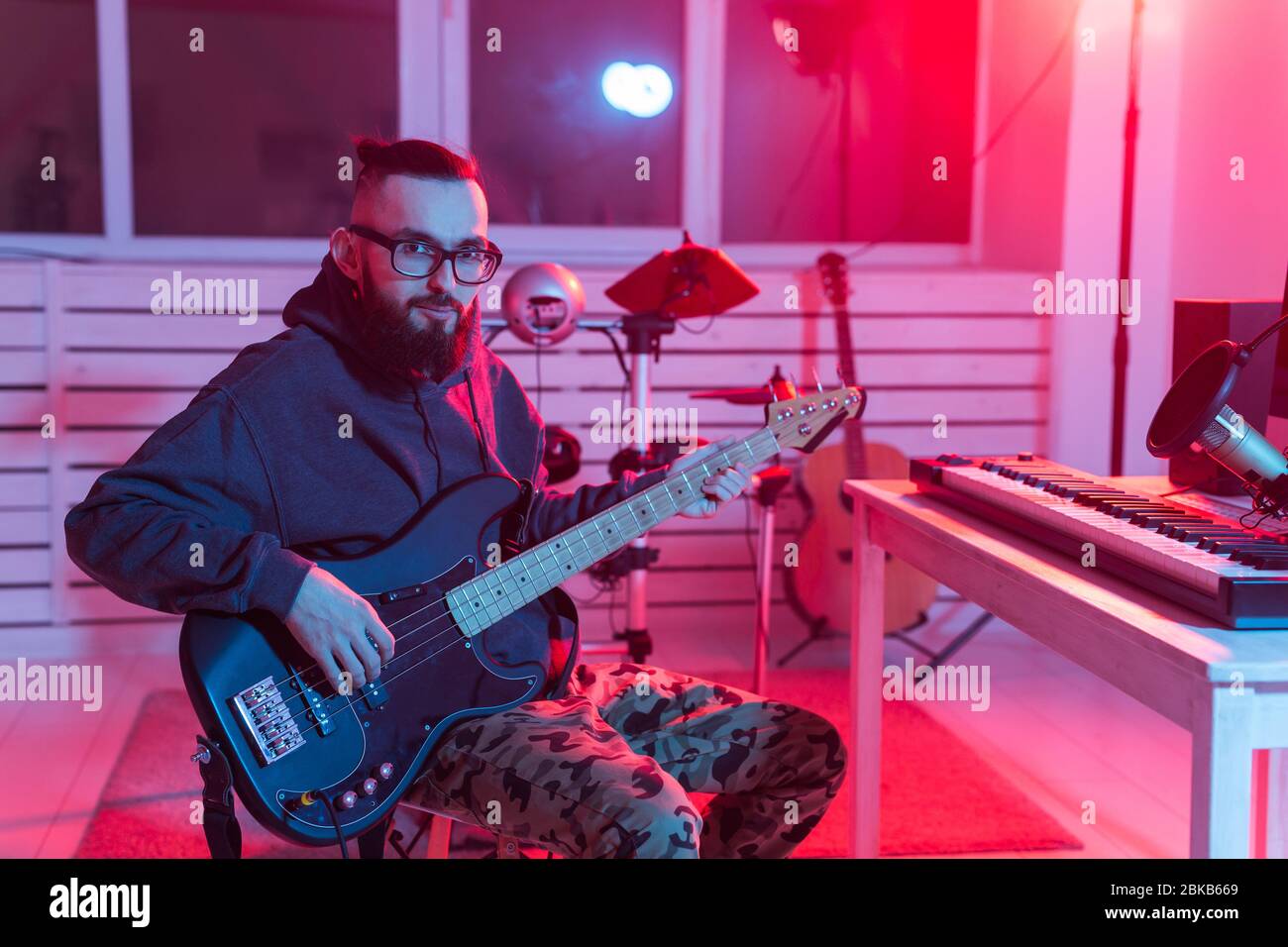 Musician and making music concept - Male sound producer working in ...