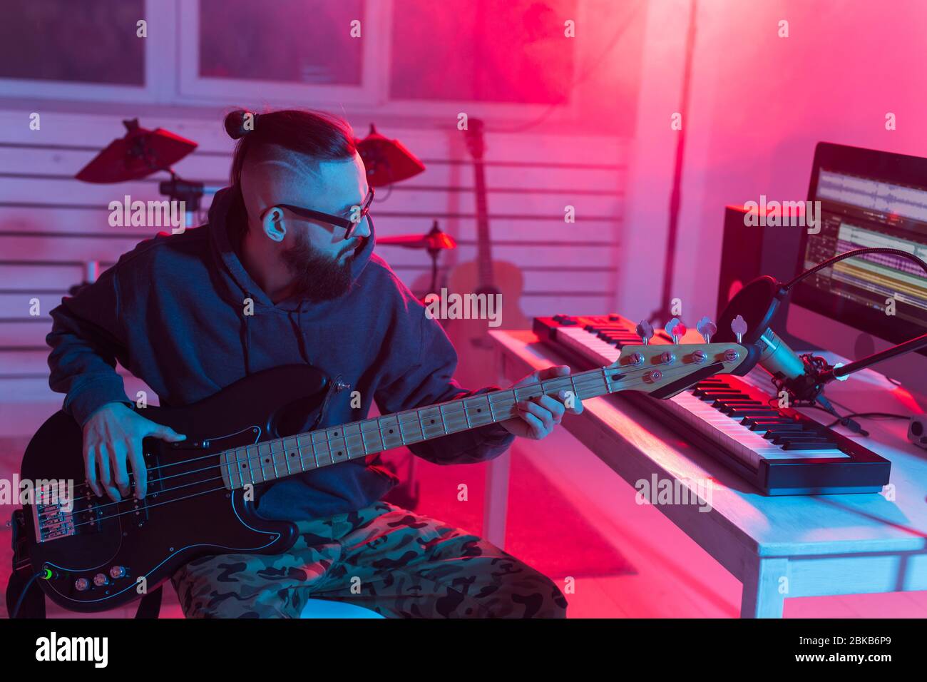 Musician and making music concept - Male sound producer working in ...