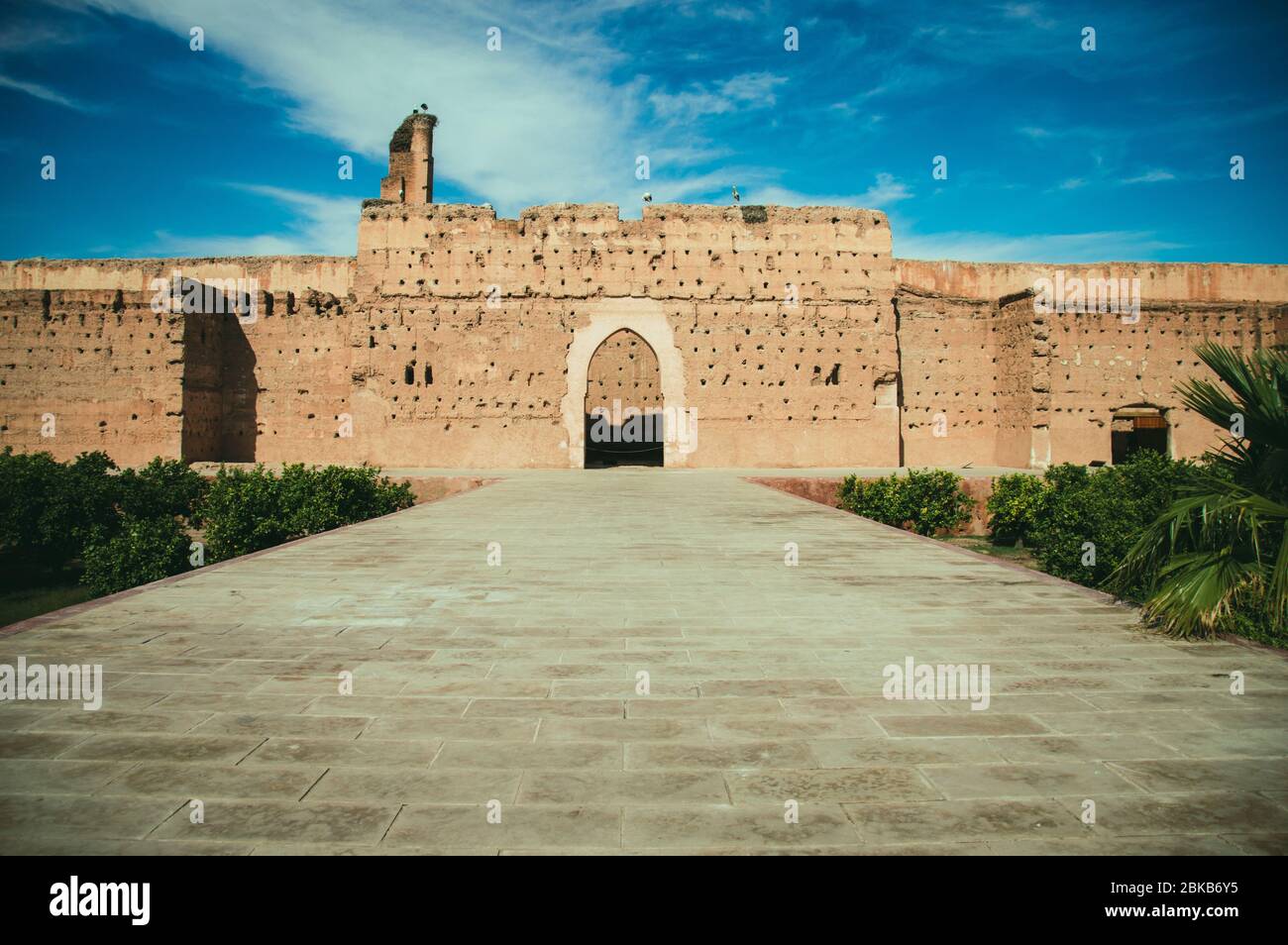 El Badii Palace full length view from a corner showing entire structure ...